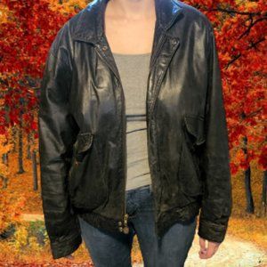 Hunt Club | Jackets & Coats | Vintage Hunt Club Leather Black Bomber ...